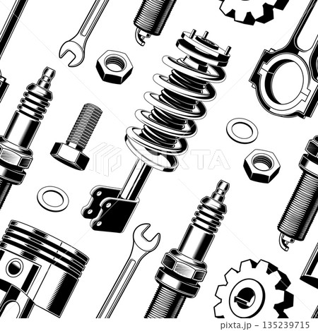 Auto parts seamless background. Vector....のイラスト素材 [135239715] - PIXTA