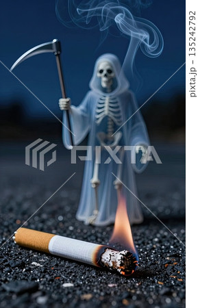 Grim Reaper Ghost Formed by Cigarette Smoke on...のイラスト素材 [135242792 ...