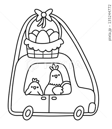 Vector hen driving a car with colored egg...のイラスト素材 [135244772] - PIXTA