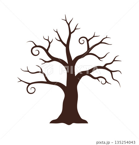 Bare tree branch silhouette vector with curled...のイラスト素材 [135254043 ...