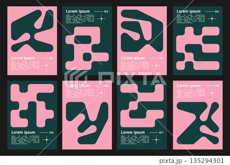 set of pink, black brutalism futuristic poster...のイラスト素材 [135294301 ...