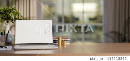 Blank screen laptop with stationary and gold...のイラスト素材 [135318251] - PIXTA