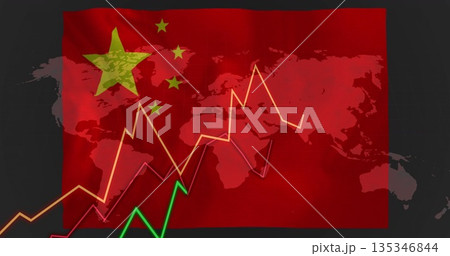 Displaying Chinese flag and world map overlay...のイラスト素材 [135346844] - PIXTA
