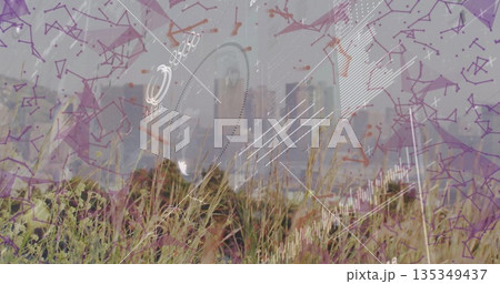Overlaying purple network graphs and charts...のイラスト素材 [135349437] - PIXTA