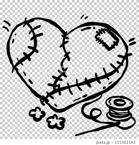 Hand drawn stitched heart with needle and...のイラスト素材 [135381163] - PIXTA