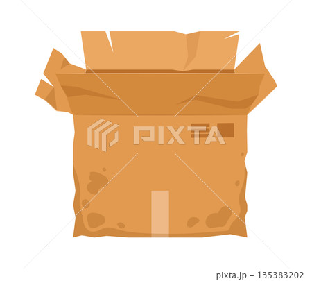 Broken and wet cardboard box. Crumpled carton...のイラスト素材 [135383202] - PIXTA
