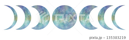 Beautiful blue and and green Moon phases...のイラスト素材 [135383219] - PIXTA