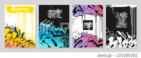 Abstract graffiti poster set featuring vibrant...のイラスト素材 [135385502 ...