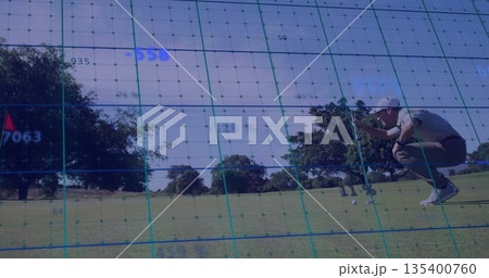 Aligning golfer lining putter behind ball on...のイラスト素材 [135400760] - PIXTA