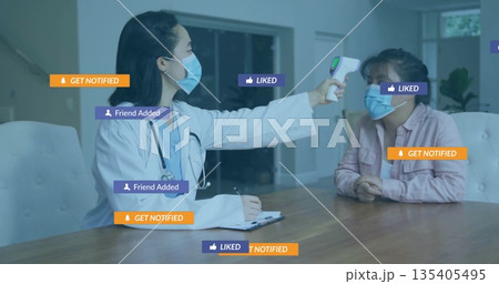 Measuring patient temperature doctor in white...のイラスト素材 [135405495] - PIXTA