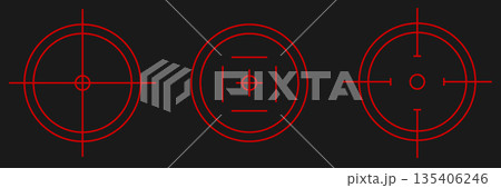 Set of red crosshair aim icons on dark...のイラスト素材 [135406246] - PIXTA