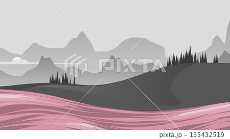 Simple landscape background, hills and mountainsのイラスト素材 [135432519] - PIXTA