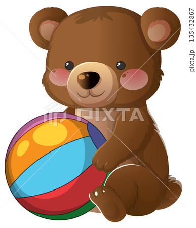 Cute Brown Bear Cub Holding Colorful Beach Ballのイラスト素材 [135432867] - PIXTA