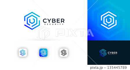 Cyber Security Digital Hexagon Lock Logo Icon....のイラスト素材 [135445789 ...