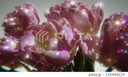 Bright pink flowers with shiny surfaces reflect...のイラスト素材 [135449224 ...