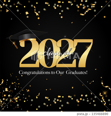 Graduation banner class of 2027 black gold...のイラスト素材 [135488890] - PIXTA