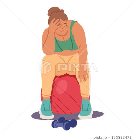Fatigue overweight woman suffering from...のイラスト素材 [135552472] - PIXTA
