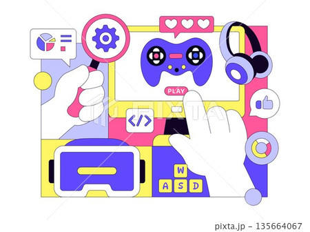 Game Development Vector Illustration Featuring...のイラスト素材 [135664067 ...