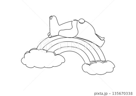 Single line drawing of a cute adorable polar...のイラスト素材 [135670338] - PIXTA
