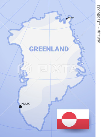 Greenland map with Nuuk and Nord locations...のイラスト素材 [135686033] - PIXTA