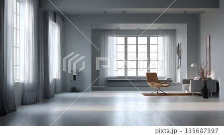 Calm light filled studio interior 3D render...のイラスト素材 [135687397] - PIXTA