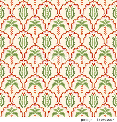 Palm tree damask seamless pattern. Vector...のイラスト素材 [135693007] - PIXTA