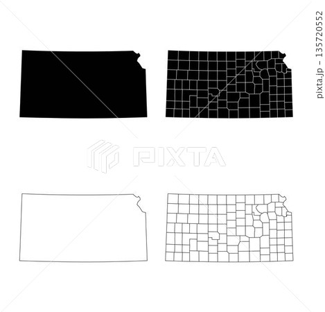 Kansas State Outline and Solid Fill Map Set.のイラスト素材 [135720552] - PIXTA
