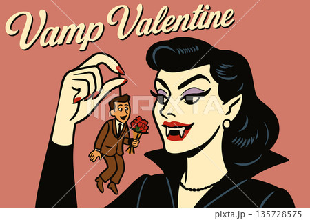Vamp Valentine. Woman vampire with vintage...のイラスト素材 [135728575] - PIXTA