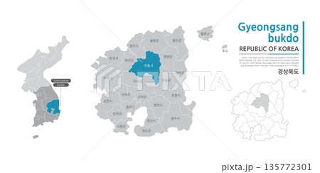 A map of Gyeongsangbuk-do, South Korea, showing...のイラスト素材 [135772301 ...