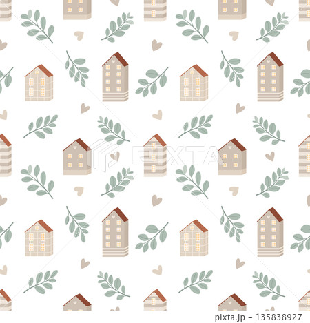 Seamless house floral pattern. Seamless...のイラスト素材 [135838927] - PIXTA