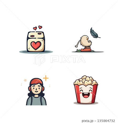 Collection of charming cartoon icons featuring...のイラスト素材 [135864732 ...