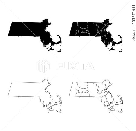 Massachusetts State Outline and Solid Fill Map...のイラスト素材 [135871931 ...