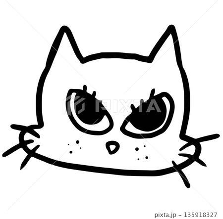 Hand drawn grumpy cat head shape outline for...のイラスト素材 [135918327] - PIXTA