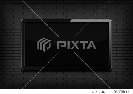Black Screen Frame on Dark Brick Wallのイラスト素材 [135976658] - PIXTA