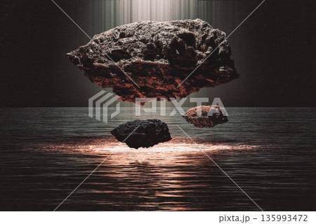 Floating Rock Islands Suspended in Zero Gravity...のイラスト素材 [135993472 ...
