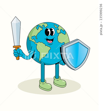 earth protection groovy cartoon illustrationのイラスト素材 [135999236] - PIXTA