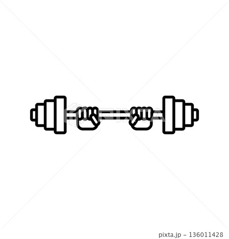 Hands lifted barbell weight. Isolated outline...のイラスト素材 [136011428] - PIXTA