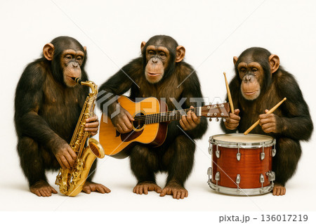 Monkeys play the saxophone, guitar and drum.のイラスト素材 [136017219] - PIXTA