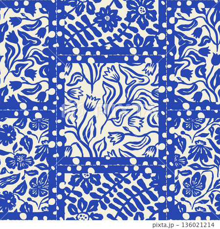 Monochrome blue brush strokes inky flowers...のイラスト素材 [136021214] - PIXTA