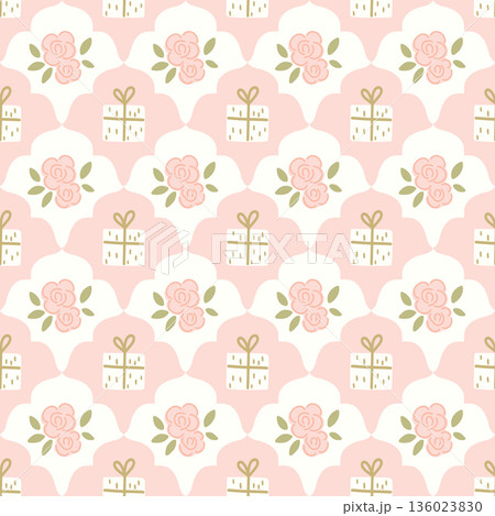 Coquette gift box and floral seamless patternのイラスト素材 [136023830] - PIXTA