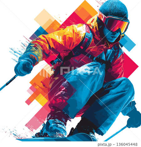 Freestyle skiing graphic art effect poster....のイラスト素材 [136045448] - PIXTA