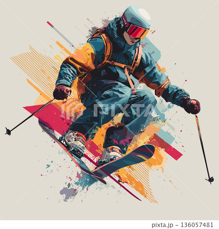 Freestyle skiing graphic art effect poster....のイラスト素材 [136057481] - PIXTA