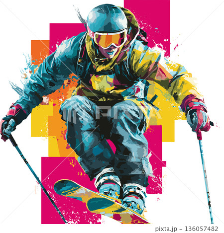 Freestyle skiing graphic art effect poster....のイラスト素材 [136057482] - PIXTA