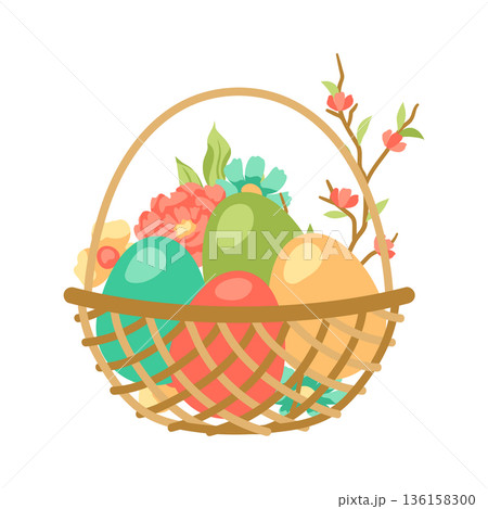 Happy Easter bucket with eggs. Cute greeting...のイラスト素材 [136158300] - PIXTA