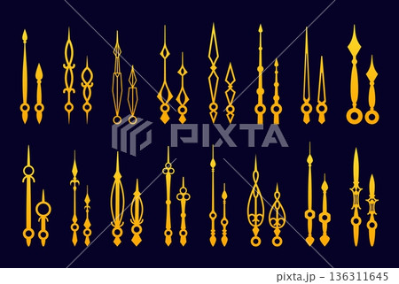 Golden antique clock hour and minute hands. Old...のイラスト素材 [136311645 ...