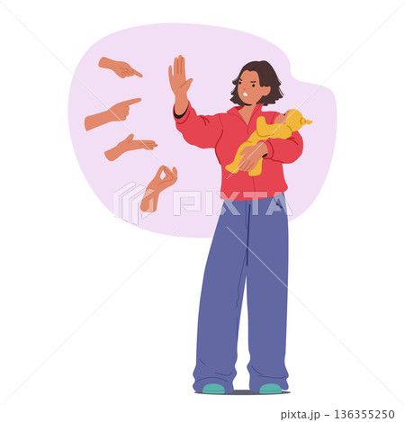 Furious woman bravely defending baby child from...のイラスト素材 [136355250 ...
