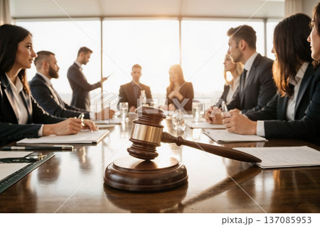 Business team in boardroom meeting with gavel...のイラスト素材 [137085953] - PIXTA