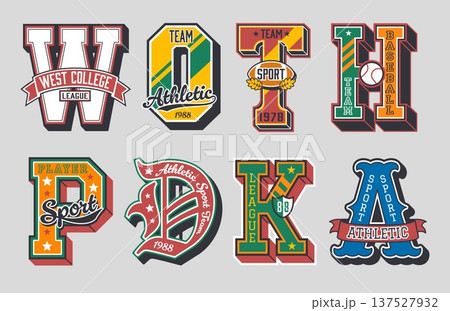 Varsity sport patch labels and athletic team...のイラスト素材 [137527932] - PIXTA